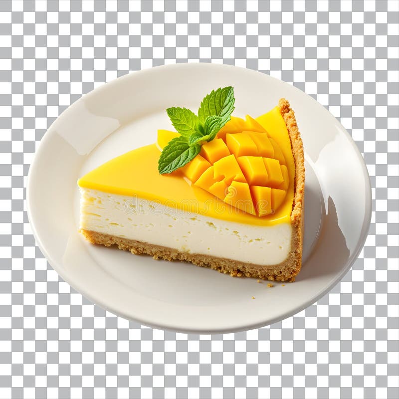 Exquisite Mango Cheesecake Slice on Plate a Isolated on Transparent ...