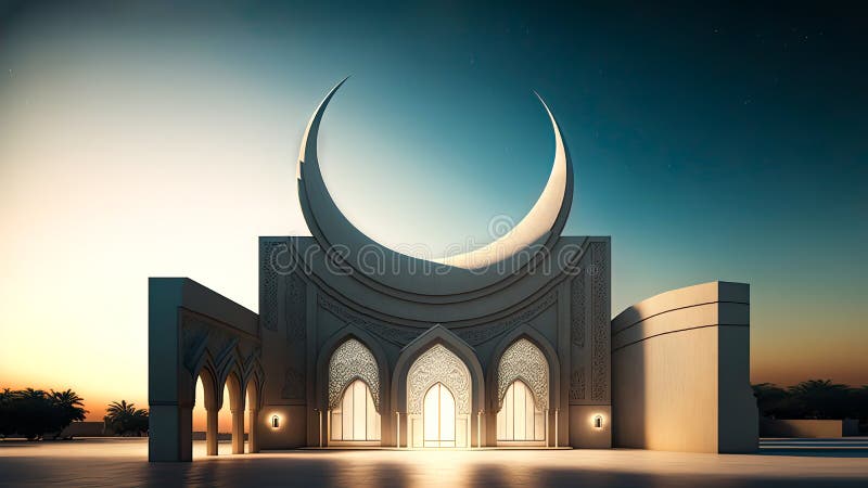 Exquisite Mosque with Crescent Moon Copy Space. Islamic Religious ...
