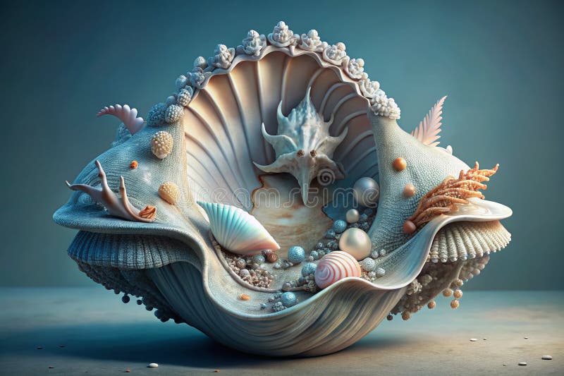 Exquisite Open Seashell Line Art Editable Vector Illustration of Ocean ...