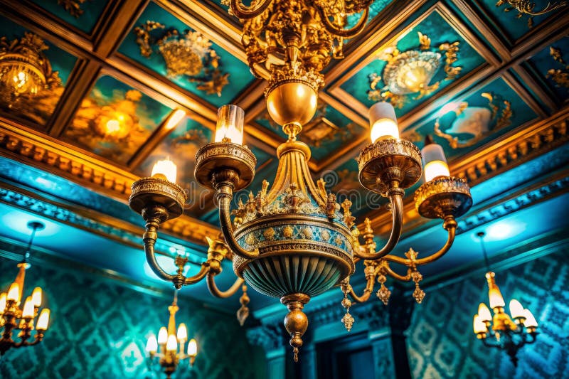 Exquisite Ornate Ceiling Fixture Illuminates Luxurious Interior Space ...