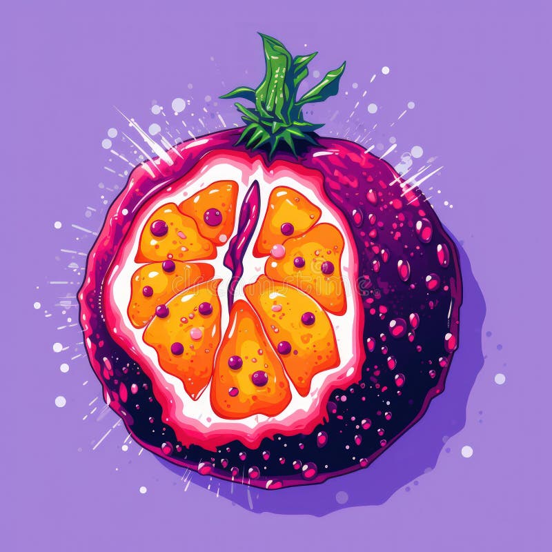 An Exquisite Passion Fruit Illustration in Vibrant Colors Stock ...
