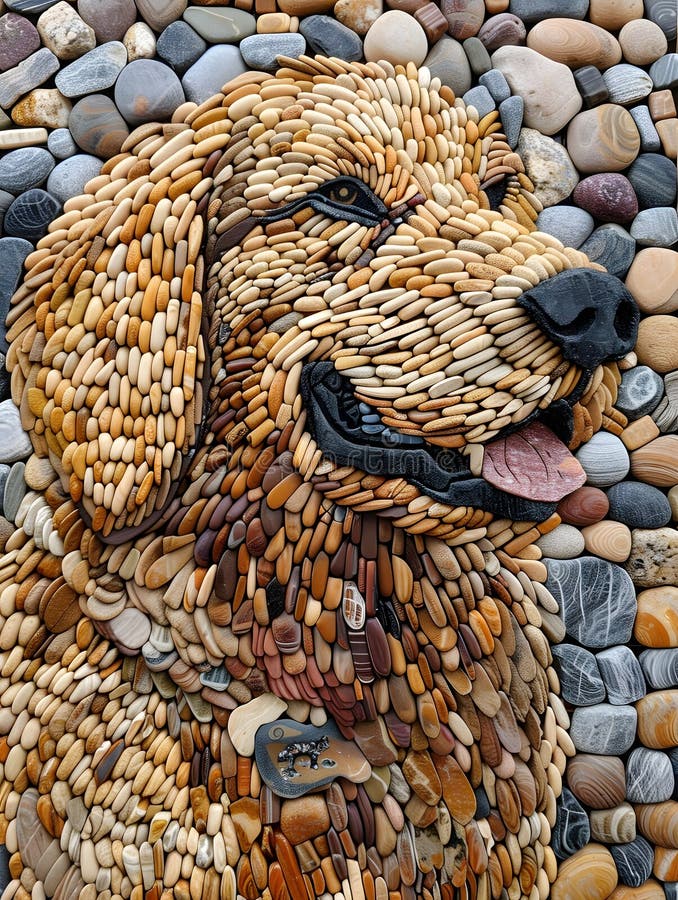 Exquisite Pebble Art Featuring a Dogs Head on a Realistic Stone ...
