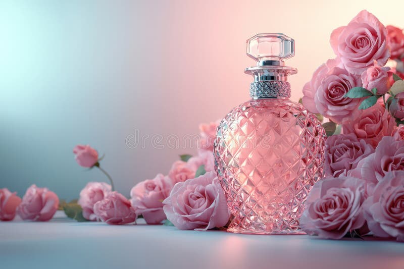 Elegant Perfume Bottle Surrounded Romantic Pink Roses Luxurious Setting ...