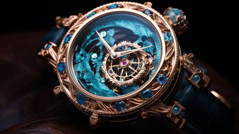 Exquisite Pocket Watch with Turquoise and Sapphires Stock Illustration ...