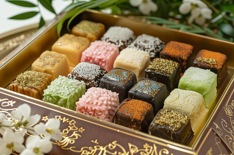 Exquisite Presentation of Arabic Sweets with a Gift Box. Ramadan ...