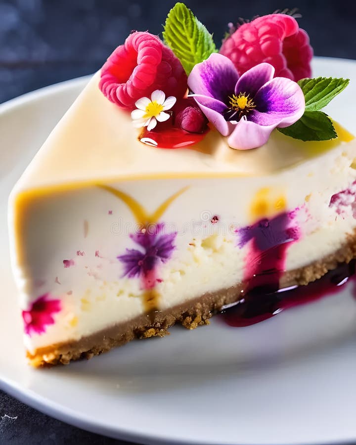 An Exquisite Raspberry and White Chocolate Cheesecake, Adorned with a Raspberry Glaze and Edible ...