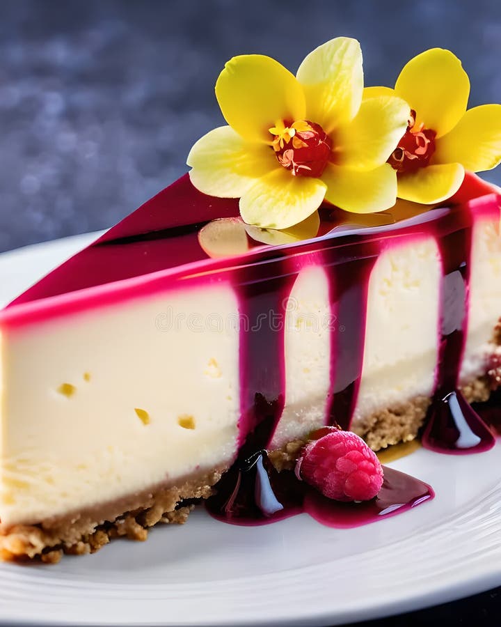 An Exquisite Raspberry and White Chocolate Cheesecake, Adorned with a Raspberry Glaze and Edible ...