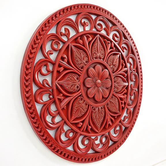 Exquisite Red Circular Wall Art Isolated on White Stock Illustration ...