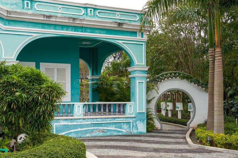 An Exquisite Religious Style Aqua Blue House Stock Photo - Image of ...