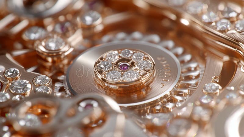 Exquisite Rose Gold Watch Mechanism with Diamonds Stock Image - Image ...