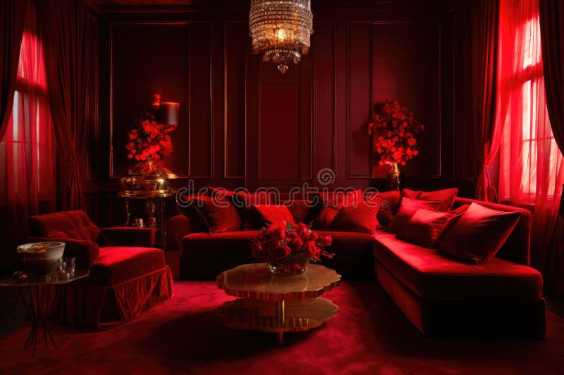 Exquisite Scarlet Elegance: High-End Decor Setting. Stock Illustration ...