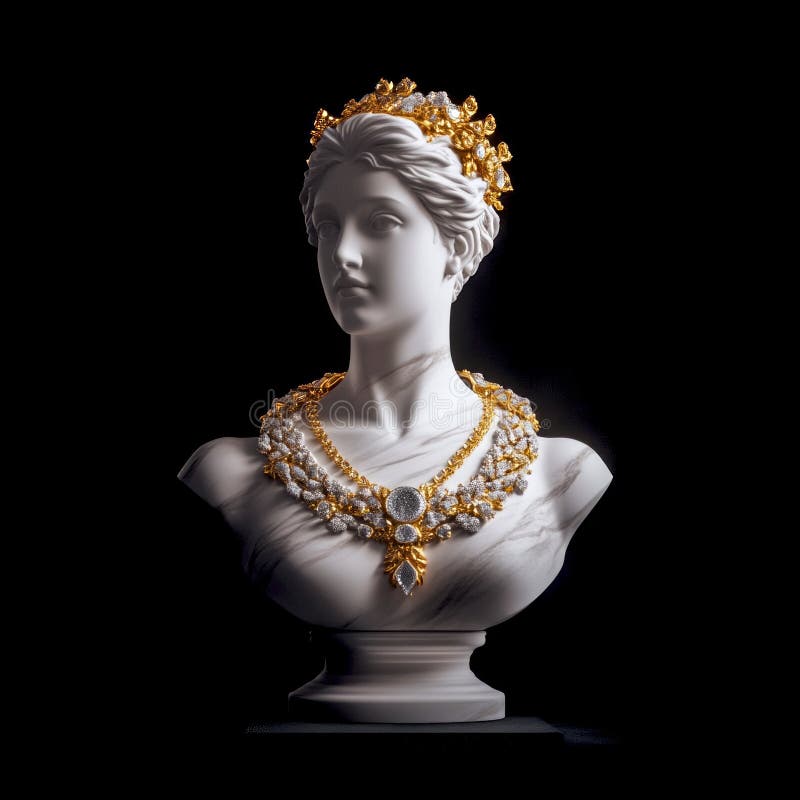 A Majestic Bust of a Woman Adorned with Elegant Gold Jewelry and ...
