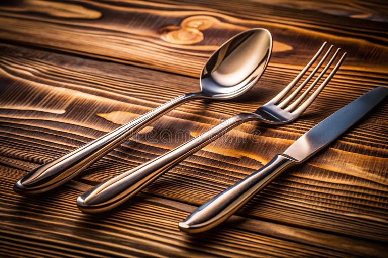Elegant Silverware Set on Rustic Wooden Table a Perfect Blend of Modern ...