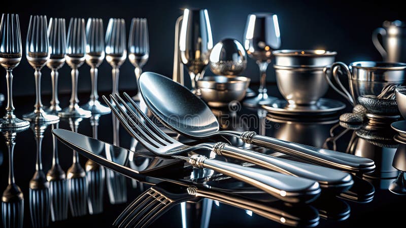 A Stunning Display of Elegant Silverware a CloseUp Still Life on a ...