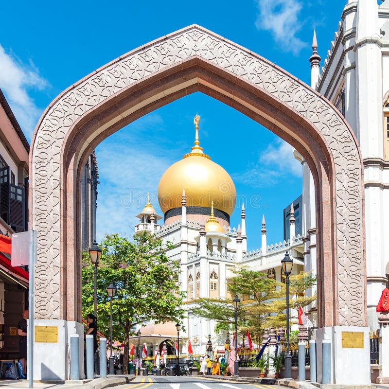 Exquisite Sultan S Mosque with a Bright Yellow Rooftop and Lush Palm ...