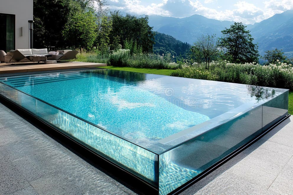An Exquisite Swimming Pool with a Transparent Coating. Stock Photo ...