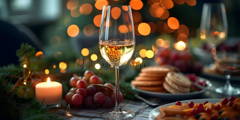 An Exquisite Table Setting with Wine Glass, Appetizers, and Romantic ...