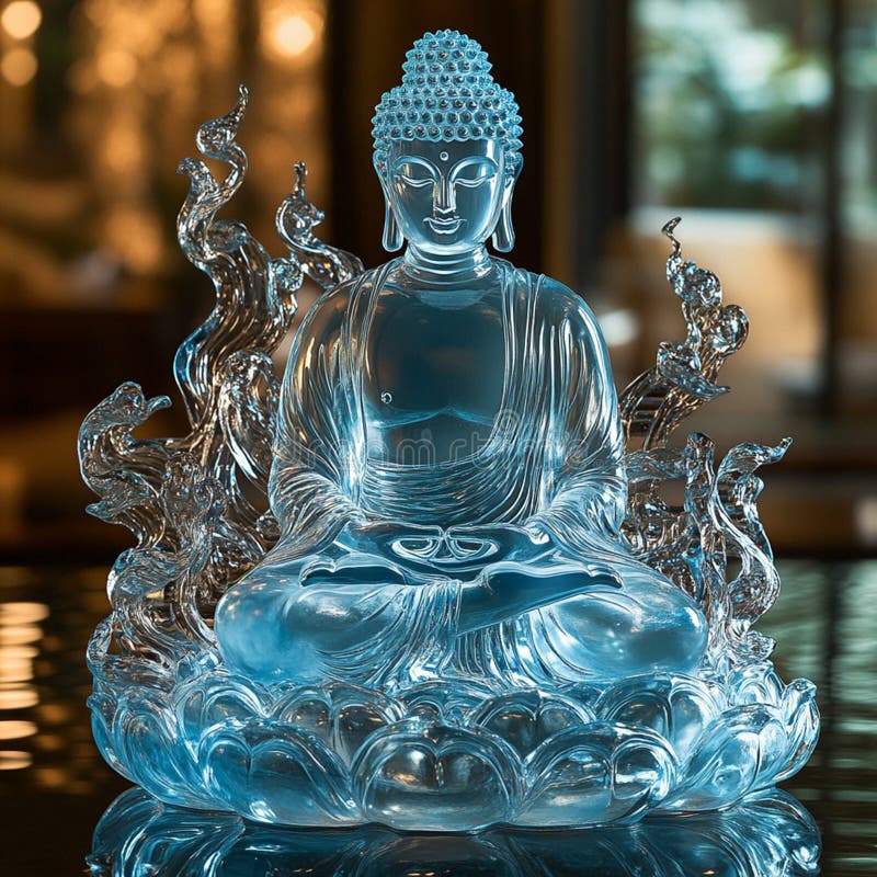 Exquisite Transparent Buddha Statue Amidst Ethereal Backdrop with Soft ...