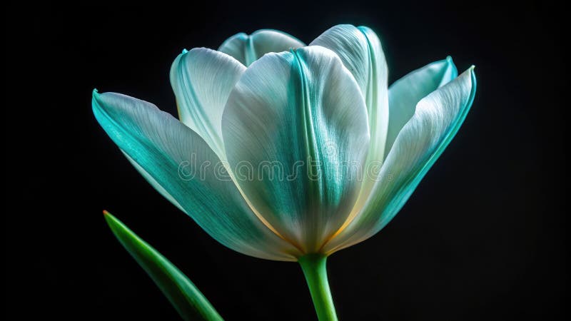 Exquisite Turquoise Tulip on Black Background a Pristine Bloom Captured ...