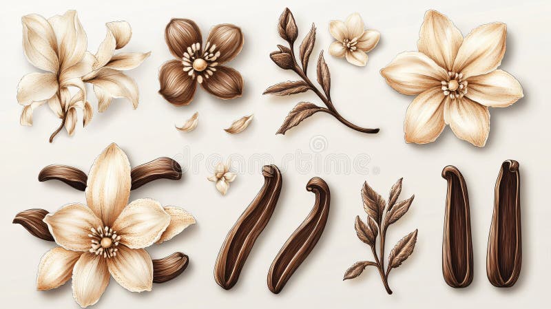 Exquisite Vanilla Flower Design Elements on Isolated Background Stock ...