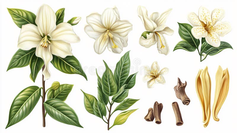 Exquisite Vanilla Flower Design Elements on Isolated Background Stock ...