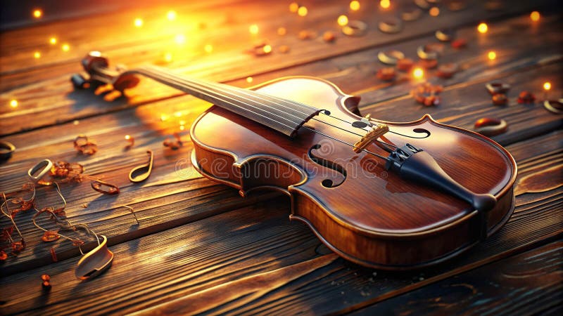 Exquisite Violin and Musical Notation on Rustic Wooden Background a ...
