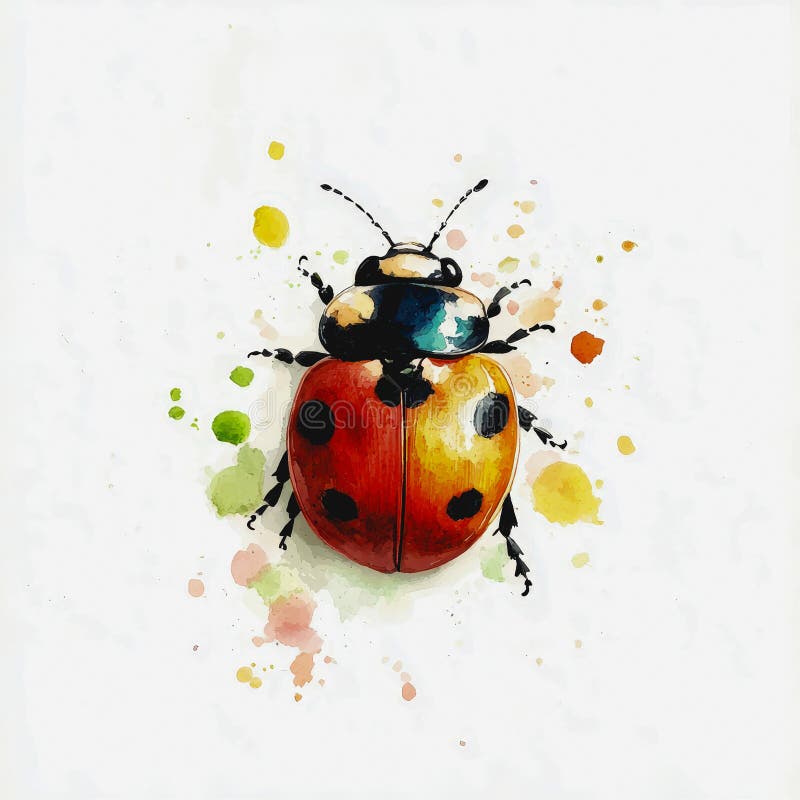 Colorful Watercolor Illustration of a Ladybug Surrounded by Vibrant ...