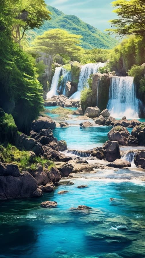 Exquisite Waterfalls and Rivers Background Stock Illustration ...