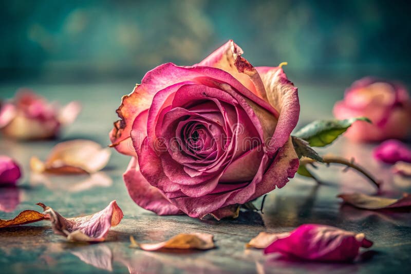 Exquisite Withered Pink Rose on a Delicate Floral Background a Stunning ...
