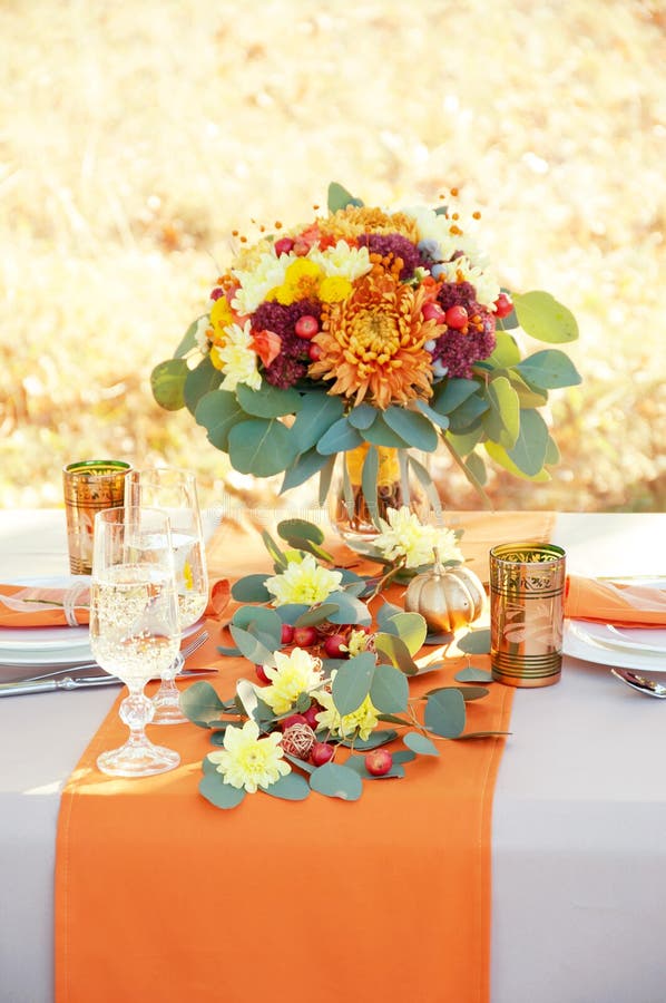 Exquisitely Decorated Table Two Autumn Themed Table Setting Stock ...