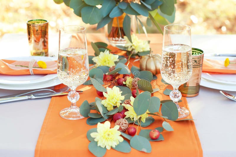 Exquisitely Decorated Table for Two. Autumn Themed Table Setting Stock ...