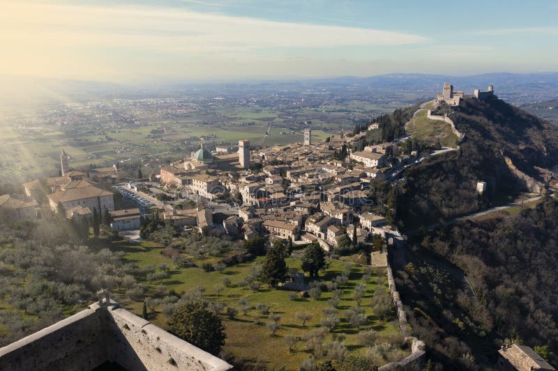 Extended Aerial View of the City of Assisi Stock Image - Image of stone ...