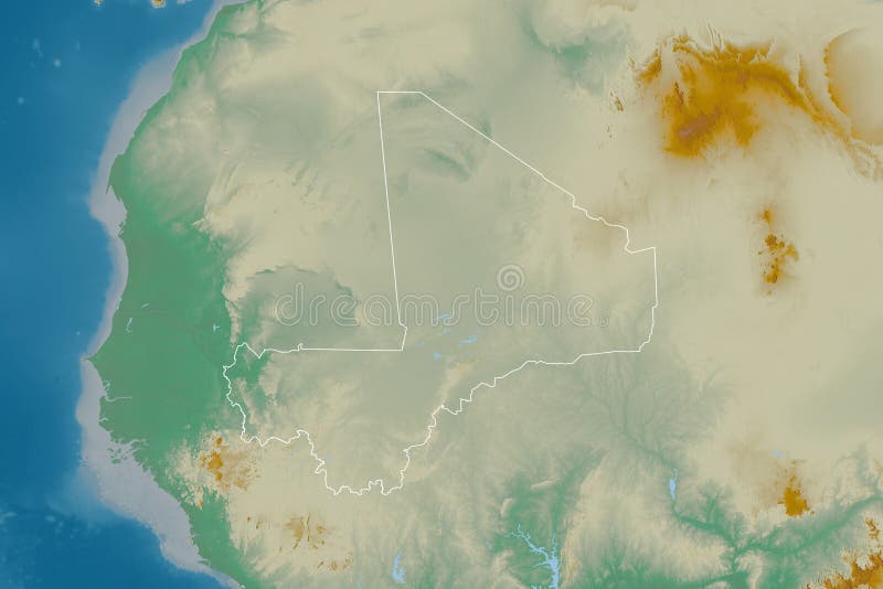 Mali outlined. Relief stock illustration. Illustration of rendering ...