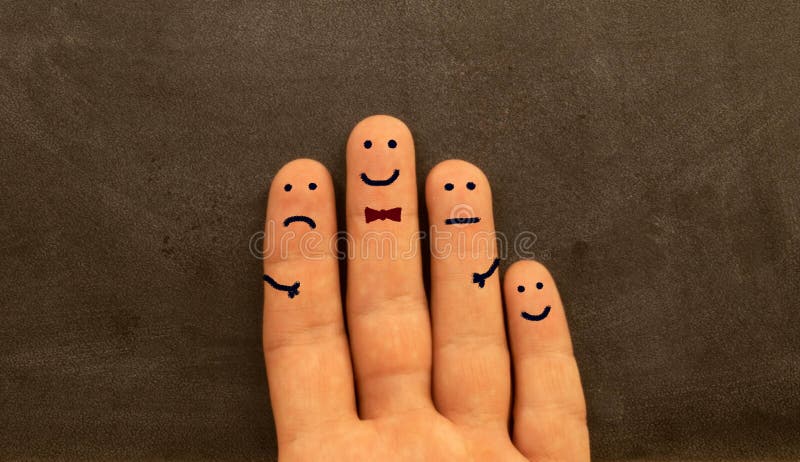 Different Emotions Painted on the Fingers of the Hand Stock Image ...