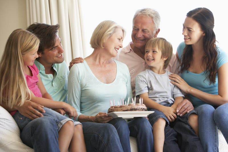 Extended Family Group Celebrating Birthday Stock Image - Image of ...