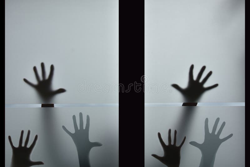 Shadow Hands Behind the Door with Milky Glass Stock Image - Image of ...