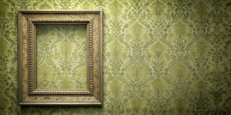 Extended View of an Olive Tall Blank Frame on Distressed Wallpaper ...