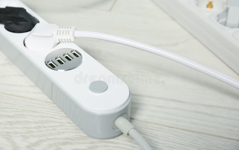 Extension Cord on Floor, Space for Text. Electrician`s Professional ...