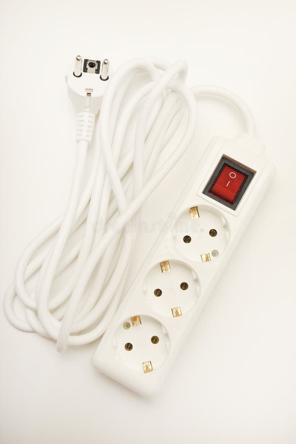 An Extension Cord with Three Sockets and a Red Switch Stock Photo ...