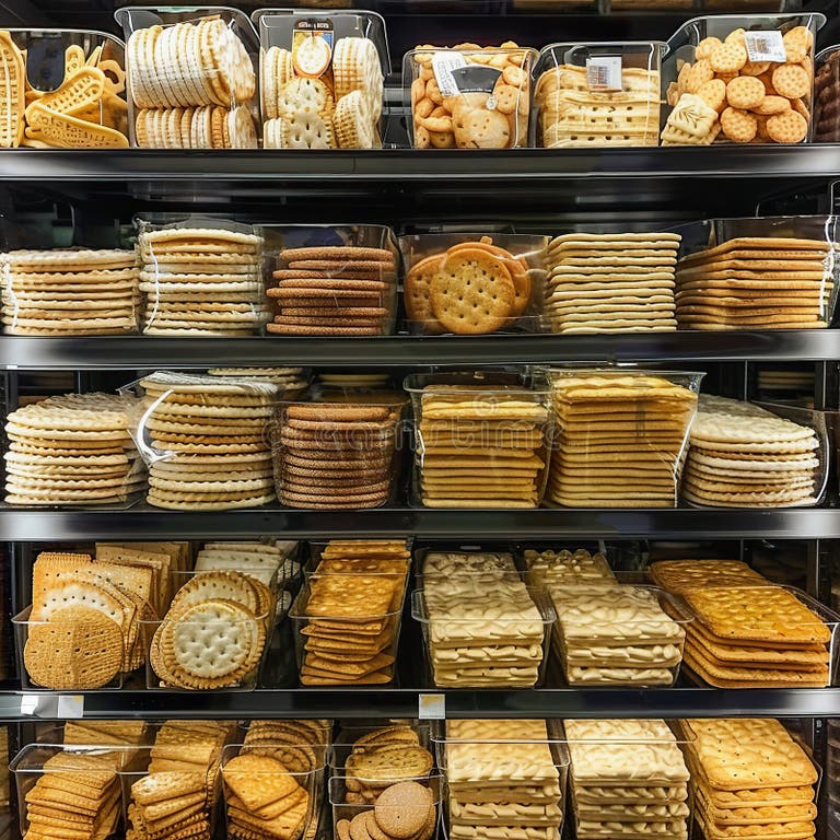 Extensive Array of Assorted Cookies on Supermarket Shelves Stock Image ...