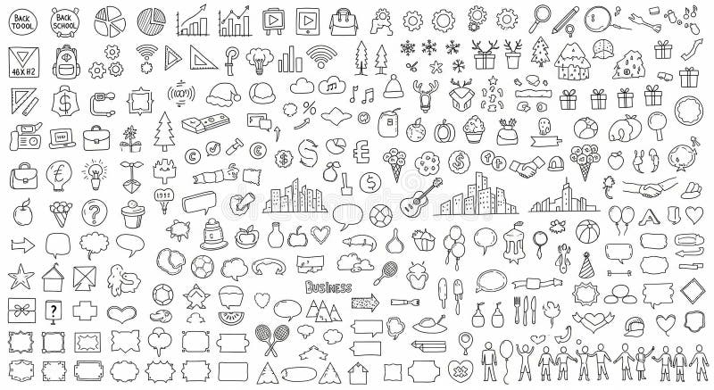 Extensive Hand Drawn Doodle Collection Presenting Variety of Diverse ...