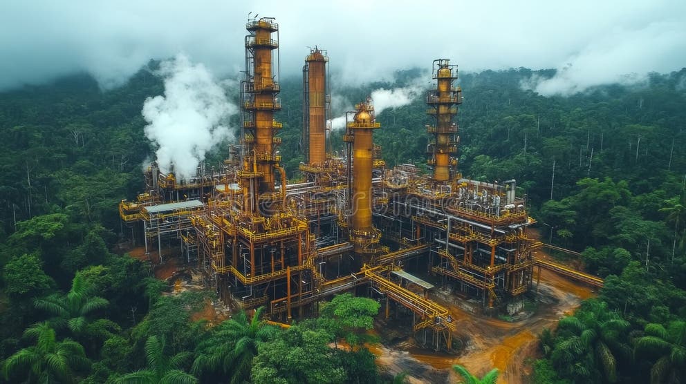 Extensive Industrial Complex for Petroleum Extraction and Processing ...