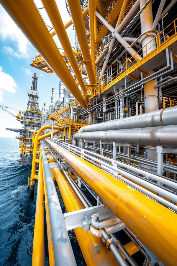 Extensive Network of Pipes and Structures on an Offshore Oil and Gas ...