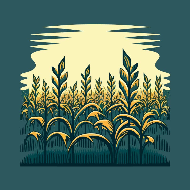 Extensive Plantation with Corn Stalks Stock Vector - Illustration of ...