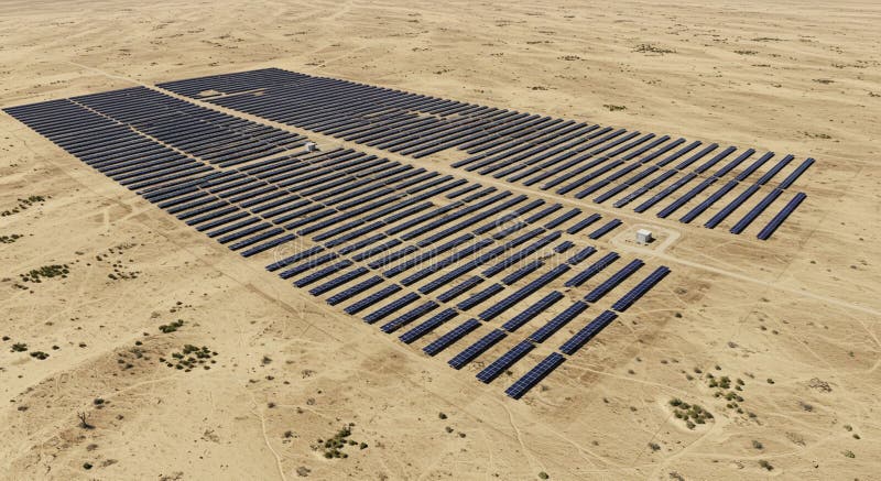Extensive Solar Panel Array in a Desert Landscape, Likely an Arid ...