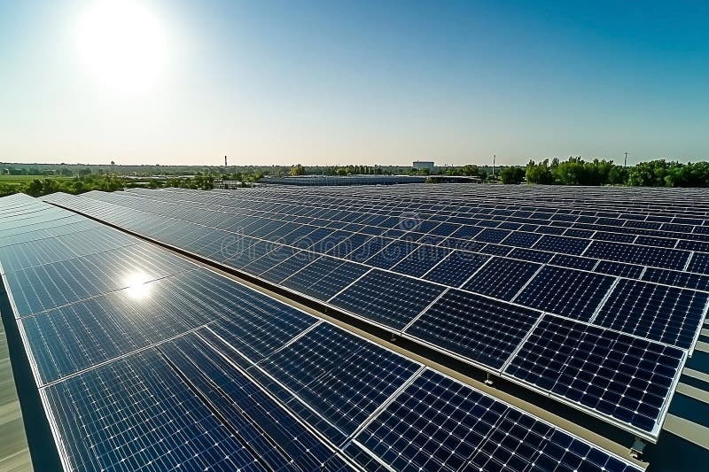 Extensive Solar Panel Array Under Clear Blue Sky Harnessing Renewable ...