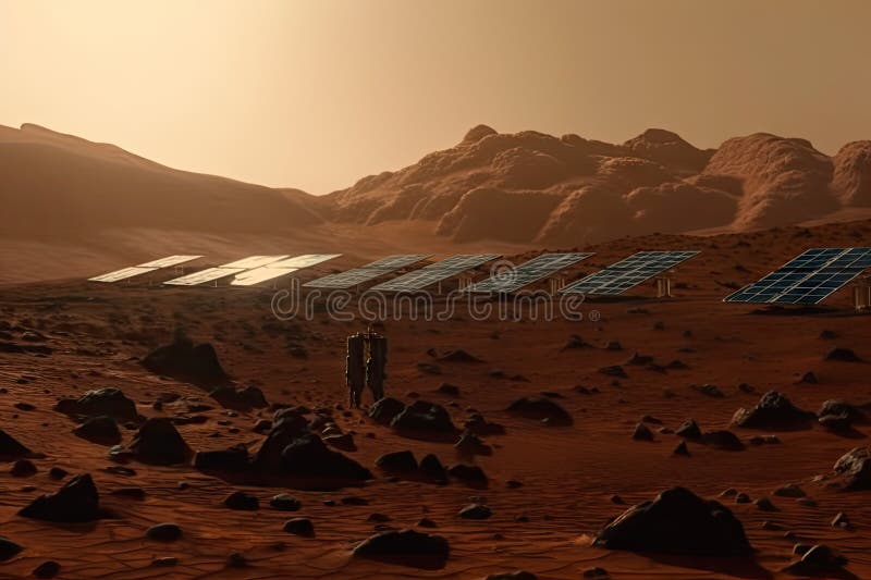 Extensive Solar Panel Farm on the Surface of Mars, Providing Clean ...