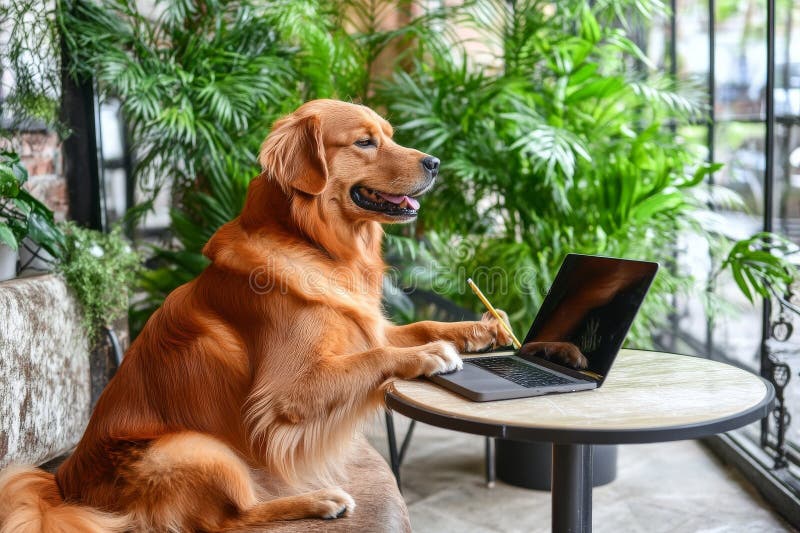 An Extensive View of a Dog Wearing a Tie Seated at a Desk and Typing on ...