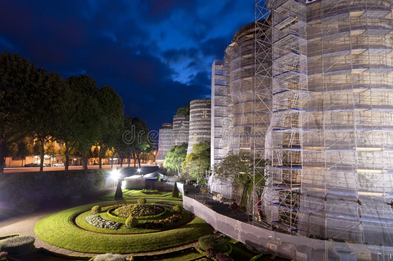 Exterior of Angers Castle at Night, France Stock Image - Image of tower ...