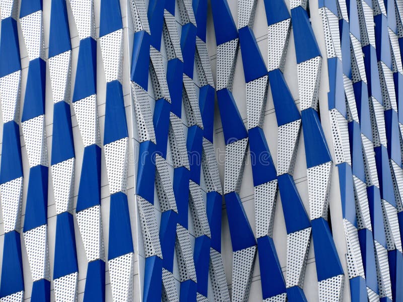 Exterior of a Beautiful Blue and White Building with Trapezoidal ...